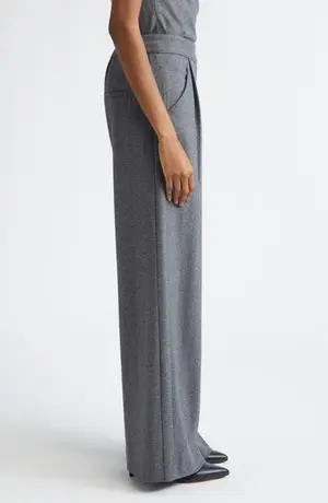 Veronica Beard Marbeau Wool Blend Wide Leg Pants - Medium Heather Grey