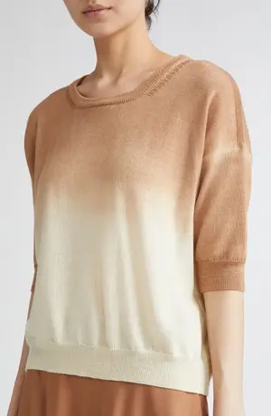 Herno Ombré Elbow-sleeve Wool Sweater - White/camel