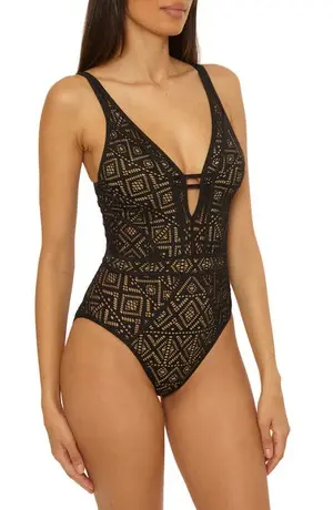 BECCA By Rebecca Virtue Keyhole One-piece Swimsuit - Black/tan