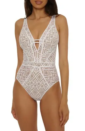 BECCA® By Rebecca Virtue Keyhole One-piece Swimsuit - White/tan