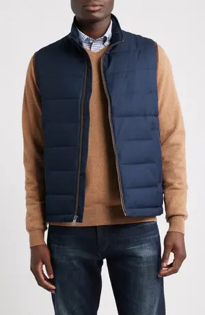 Hart Schaffner Marx Faux Leather Trim Quilted Vest - Navy