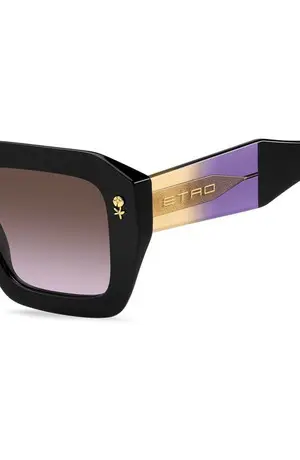 Etro 52mm Rectangular Sunglasses - Black Violet