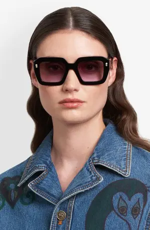 Etro 52mm Rectangular Sunglasses - Black Violet