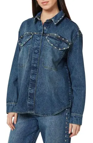 Habitual Studded Denim Shirt Jacket - Lake