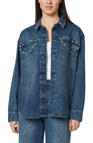 Habitual Studded Denim Shirt Jacket - Lake