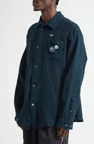 UNDERCOVERISM Embroidered Patch Felted Wool Button-up Shirt