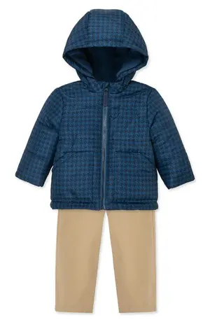 LITTLE ME Houndstooth Hooded Puffer Jacket Set