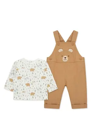 LITTLE ME Bear Graphic T-shirt & Overalls Set - Brown