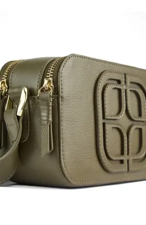 LK BENNETT Perry Logo Leather Camera Bag - Olive