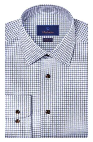 DAVID DONAHUE Regular Fit Check Print Cotton Dress Shirt