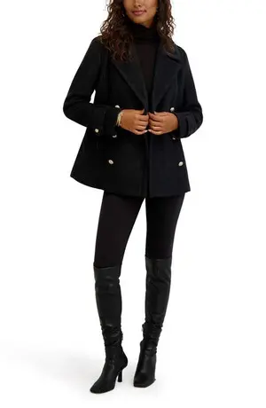 Kensie Bouclé Pea Coat - Black