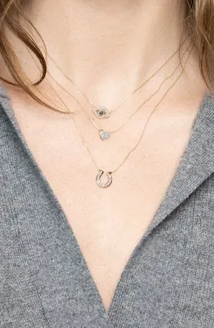 Adina Reyter Tiny Pavé Folded Heart Necklace