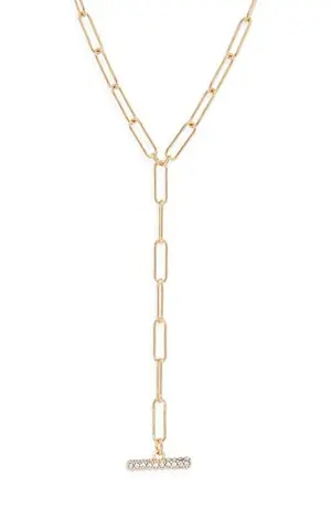 OPEN EDIT Paper Clip Pavé Toggle Y Necklace - Clear- Gold