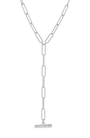 OPEN EDIT Paper Clip Pavé Toggle Y Necklace Clear- Silver