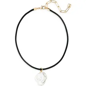 OPEN EDIT Cultured Pearl Pendant Necklace - White- Black- Gold