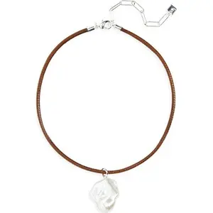 OPEN EDIT Cultured Pearl Pendant Necklace - White- Brown- Silver