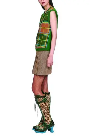 Anna Sui Herringbone Pleated Skirt