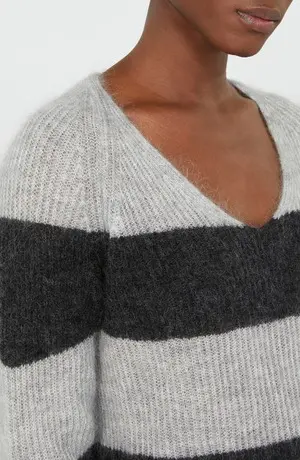 MM BY MAX MARA Ricetta Stripe Mohair & Wool Blend Sweater - Light Grey