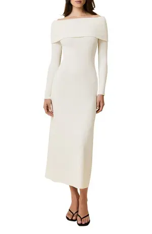 Solid & Striped The Sabrina Off-the-shoulder Long Sleeve Sweater Dress - Brule