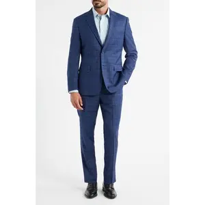 DANIEL HECHTER Blue Plaid Wool Blend Suit - Navy