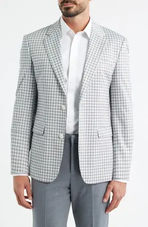 DANIEL HECHTER Modern Fit Gingham Check Stretch Sport Coat - Grey