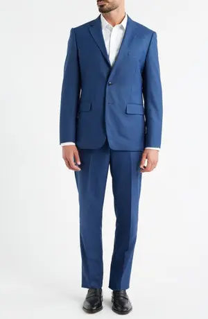 DANIEL HECHTER Modern Fit Medium Blue Textured Wool Blend Suit