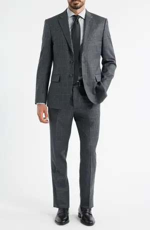 DANIEL HECHTER Windowpane Check Wool Blend Suit - Charcoal