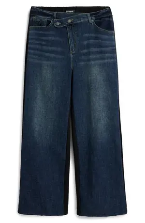 Desigual Crossover Waist Wide-leg Jeans - Dark Blue