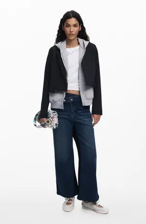 Desigual Crossover Waist Wide-leg Jeans - Dark Blue