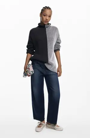 Desigual Color Block Turtleneck Sweater