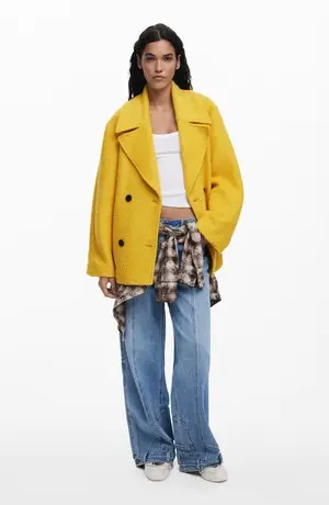 Desigual Double-breasted Coat - Yellow