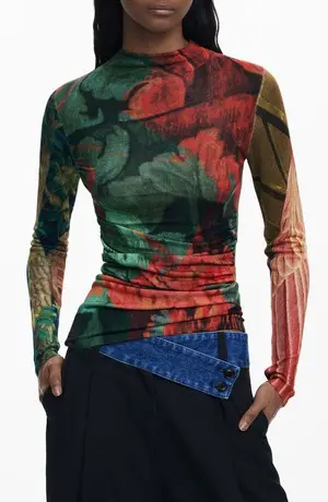 Desigual Printed Mock Neck Pullover