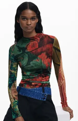 Desigual Printed Mock Neck Pullover