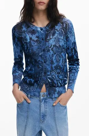 Desigual Fine-gauge Cardigan With Metallic Thread - Dark Blue