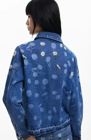 Desigual Floral Embroidered Denim Trucker Jacket