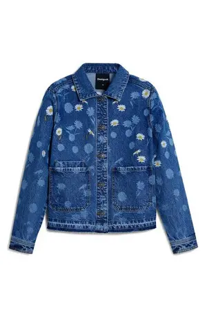 Desigual Floral Embroidered Denim Trucker Jacket