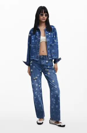 Desigual Floral Embroidered Denim Trucker Jacket