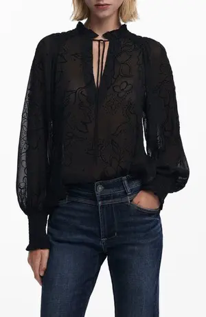 Desigual Floral Split Neck Popover Top