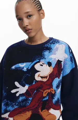 Desigual Mickey Mouse Jacquard Knit Crewneck Sweater