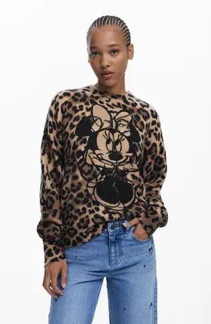 Desigual Minnie Mouse Leopard Print Sweater