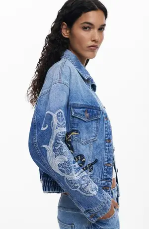 Desigual Embroidered Denim Trucker Jacket