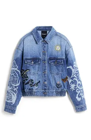 Desigual Embroidered Denim Trucker Jacket