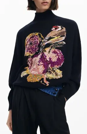 Desigual Embroidered Mock Neck Sweater