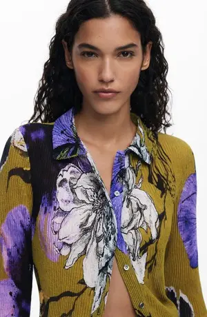 Desigual Plissé Floral Button-up Shirt
