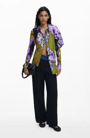 Desigual Plissé Floral Button-up Shirt