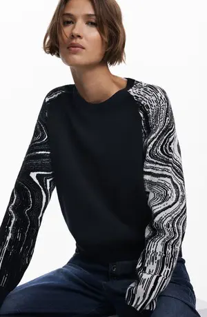 Desigual Swirl Raglan Sleeve Crewneck Pullover