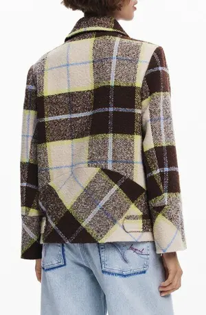 Desigual Check Plaid Short Overcoat
