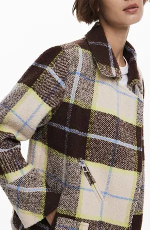 Desigual Check Plaid Short Overcoat