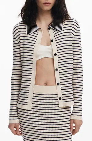 Desigual Thin Gauge Striped Cardigan - Beige