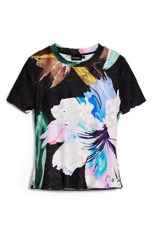 Desigual Texture Floral Short Sleeve Top